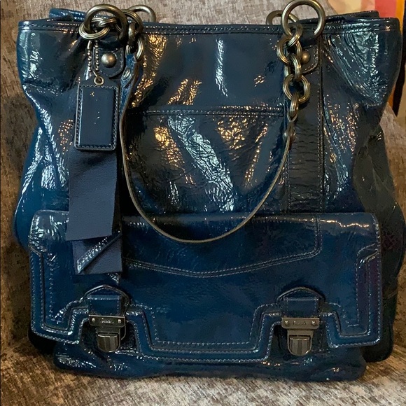 Coach | Bags | Coach Navy Patent Leather Tote | Poshmark